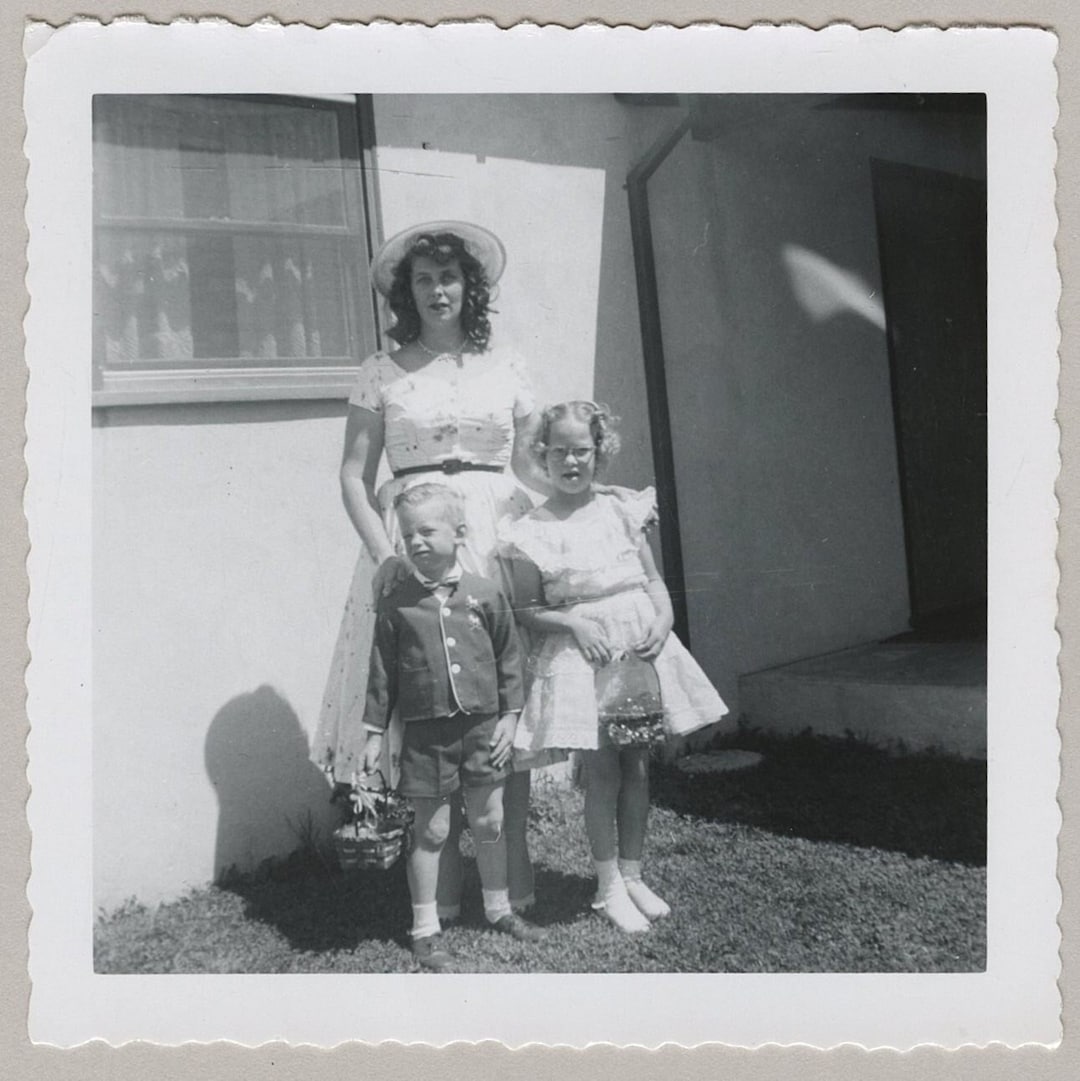 Original Vintage Photo Snapshot Woman Boy Girl Easter Baskets 1955 - Etsy