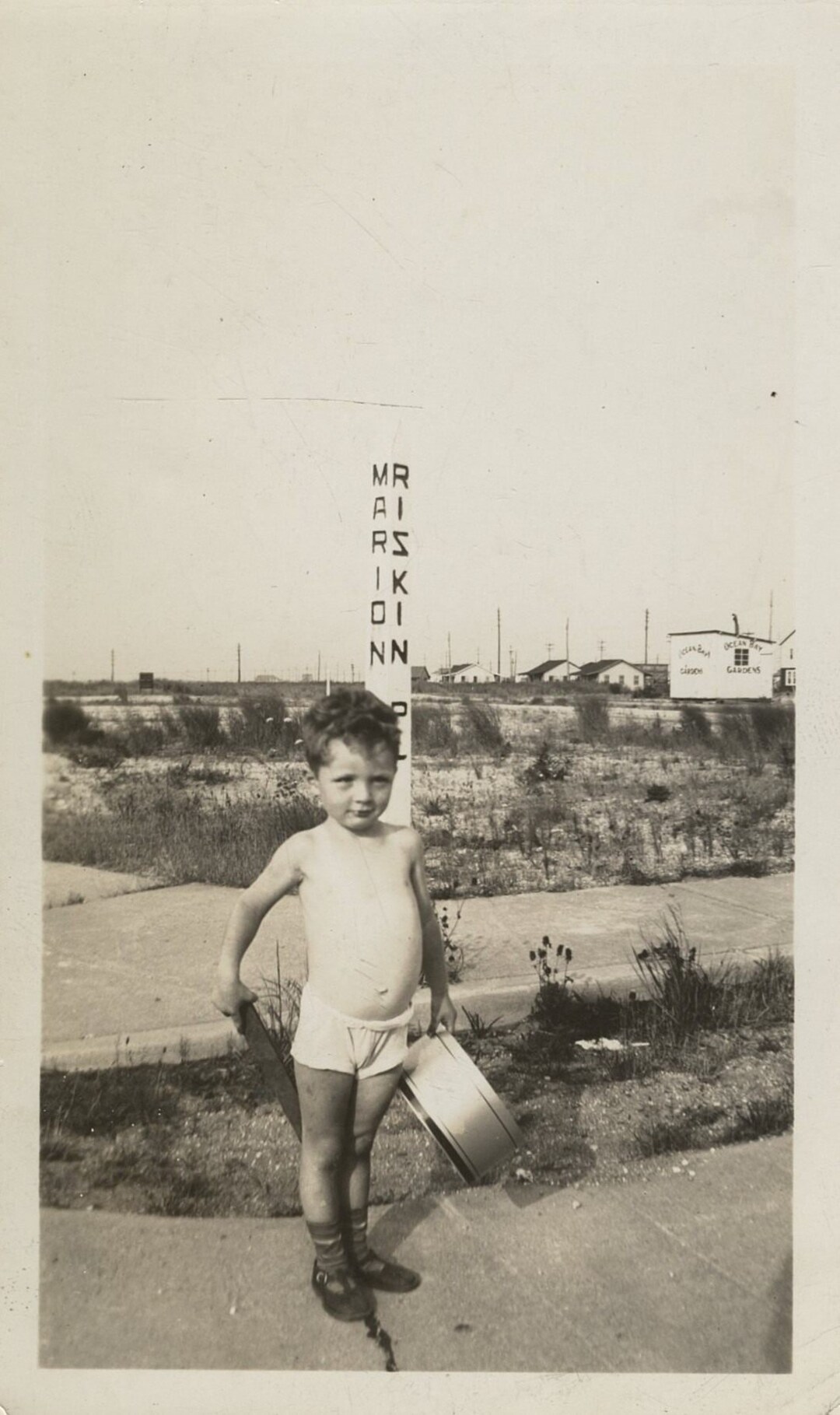 Original Vintage Photo Snapshot Boy Standing by Street Sign Marker ...