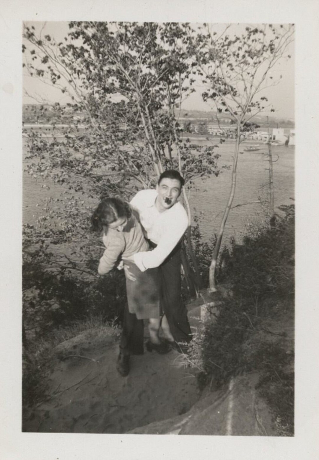 Original Vintage Photo Snapshot Man & Woman Couple Goofing off Outdoors ...