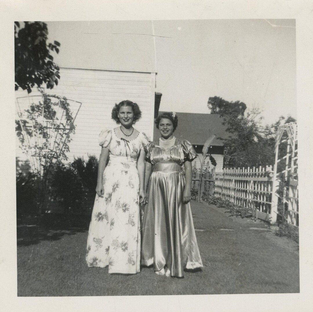 Original Vintage Photo Snapshot Women Formal Dresses Pose Outdoors ...