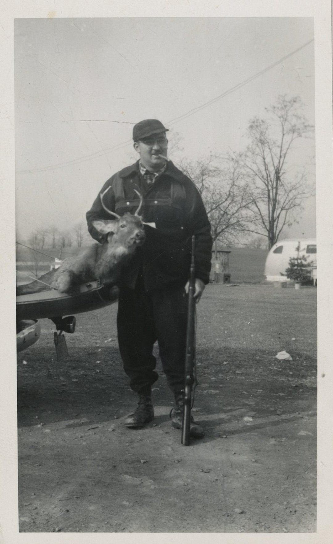 Original Vintage Photo Snapshot Man Hunter Poses With Gun Rifle & Dead ...