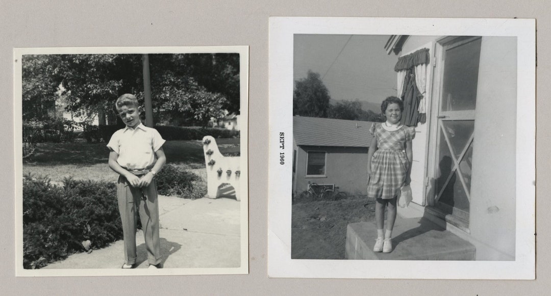 2 Original Vintage Photo Snapshots Children Boy Girl Pose Outdoors ...