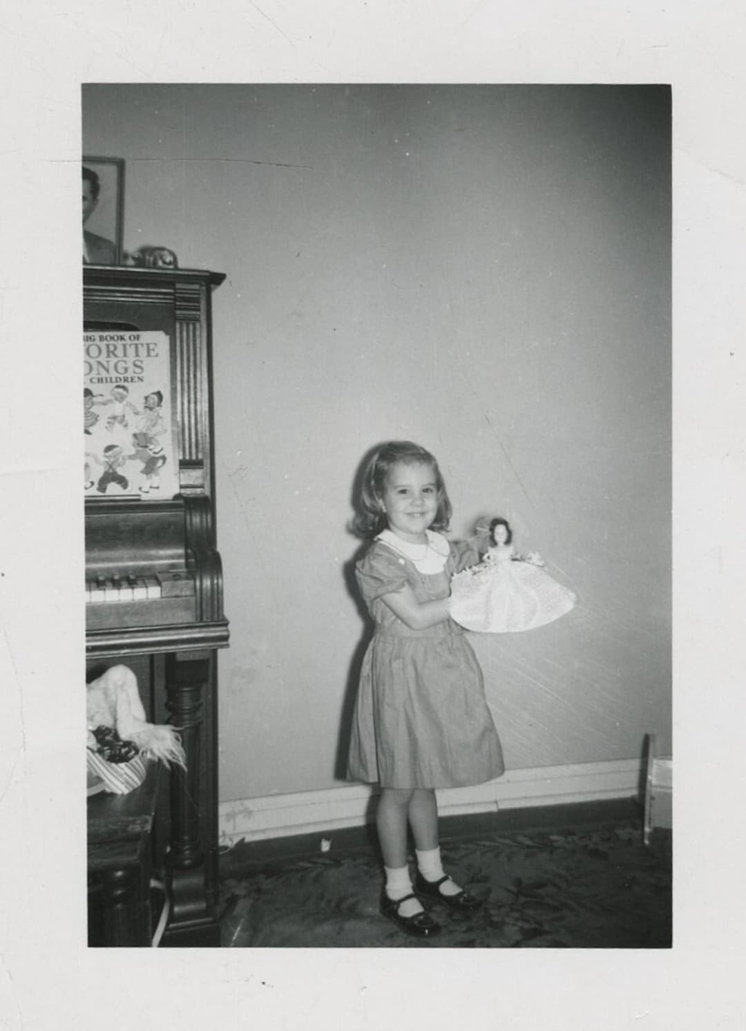 Original Vintage Photo Snapshot Girl Posing Holding Doll by Piano 1940s ...