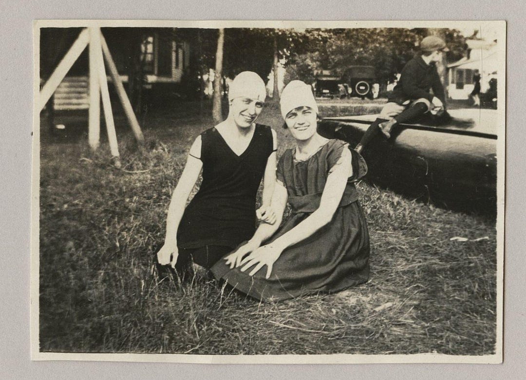 Original Vintage Photo Snapshot Women Wearing Swim Costumes Caps 1910s ...