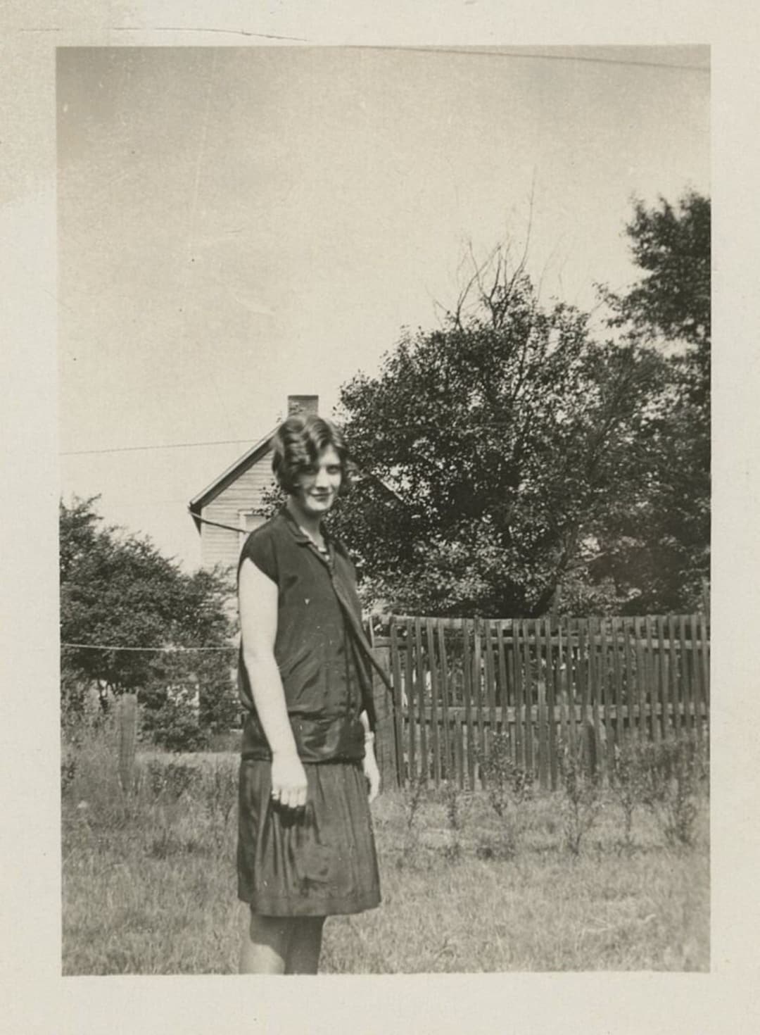 Original Vintage Photo Snapshot Woman in Yard by Fence grace Rosenberry ...
