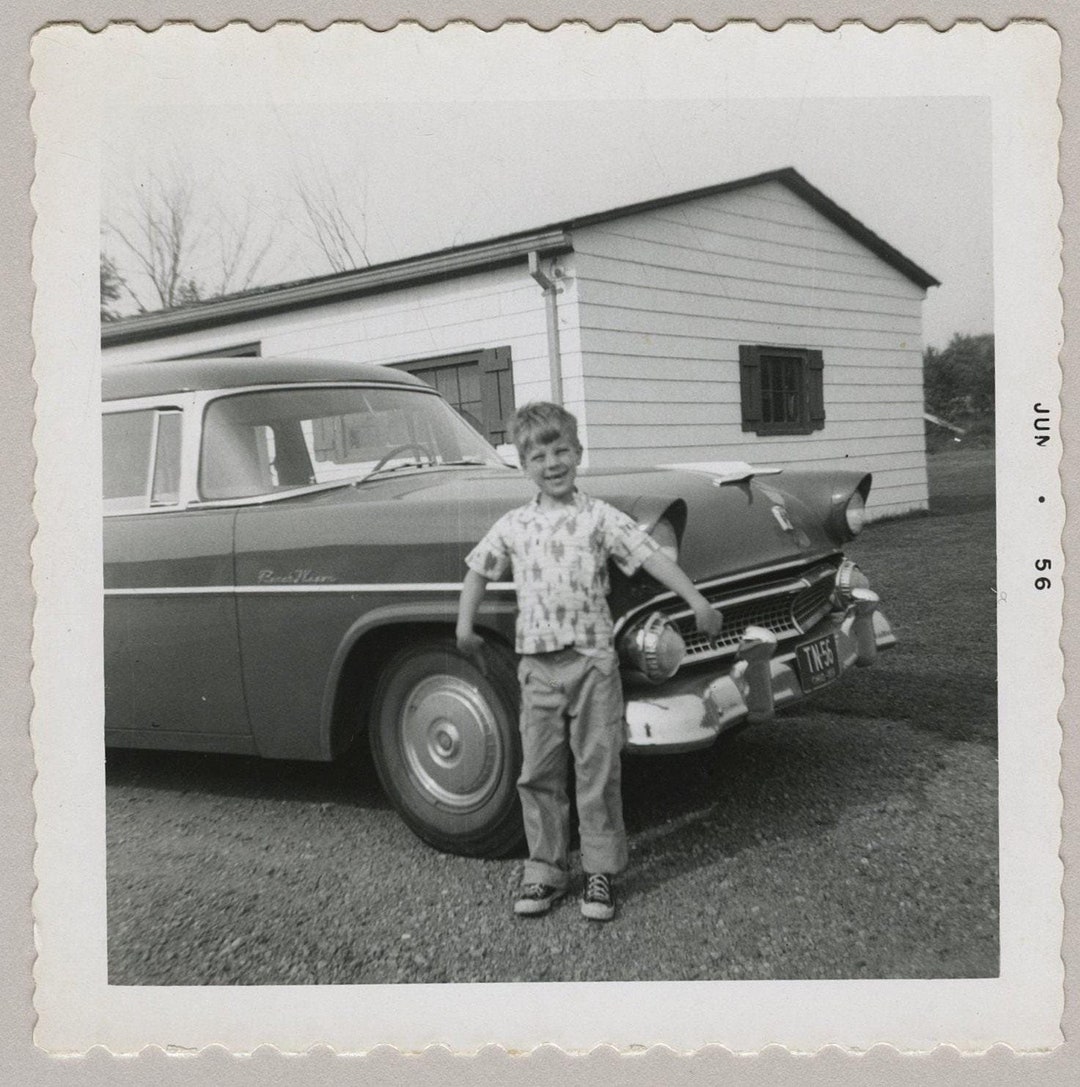 Original Vintage Photo Snapshot Boy Standing by Car 1956 - Etsy