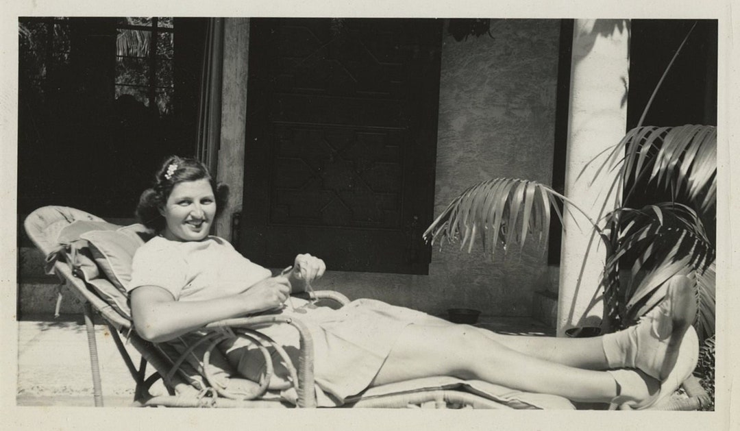 Original Vintage Photo Snapshot Woman Reclining Relaxing Outdoors 1940s ...