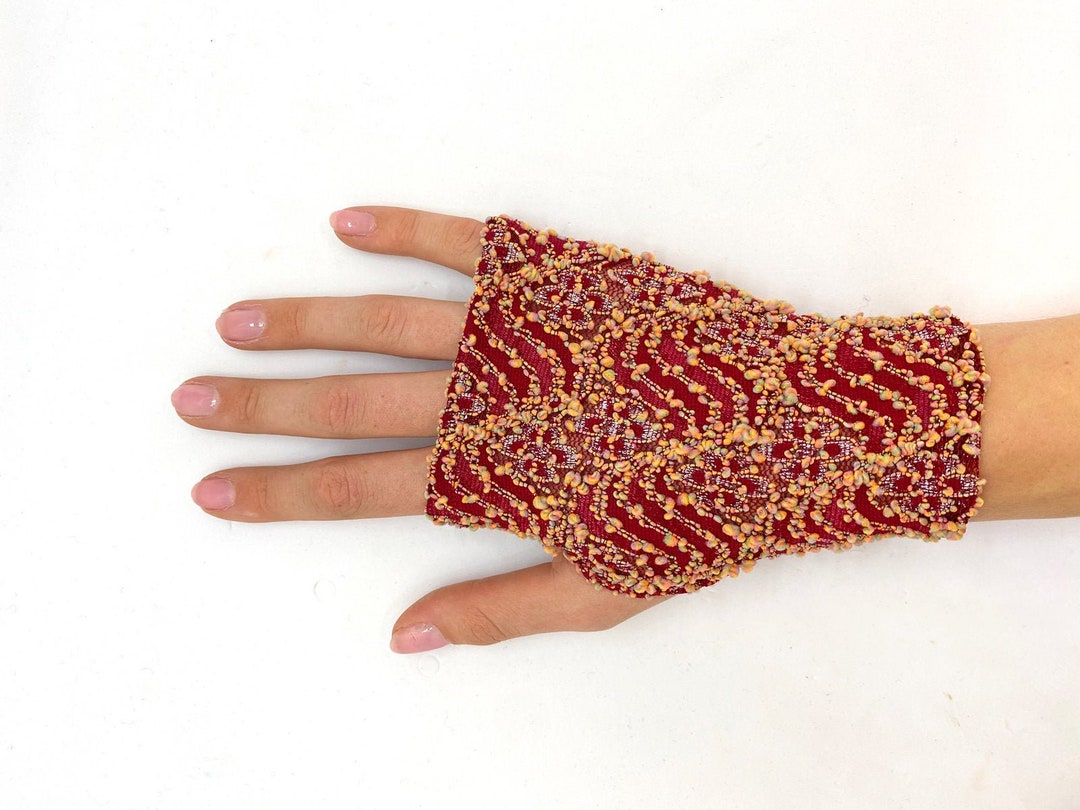 Red, Textured, Stretchy Fingerless Gloves. One Size Fits All. - Etsy