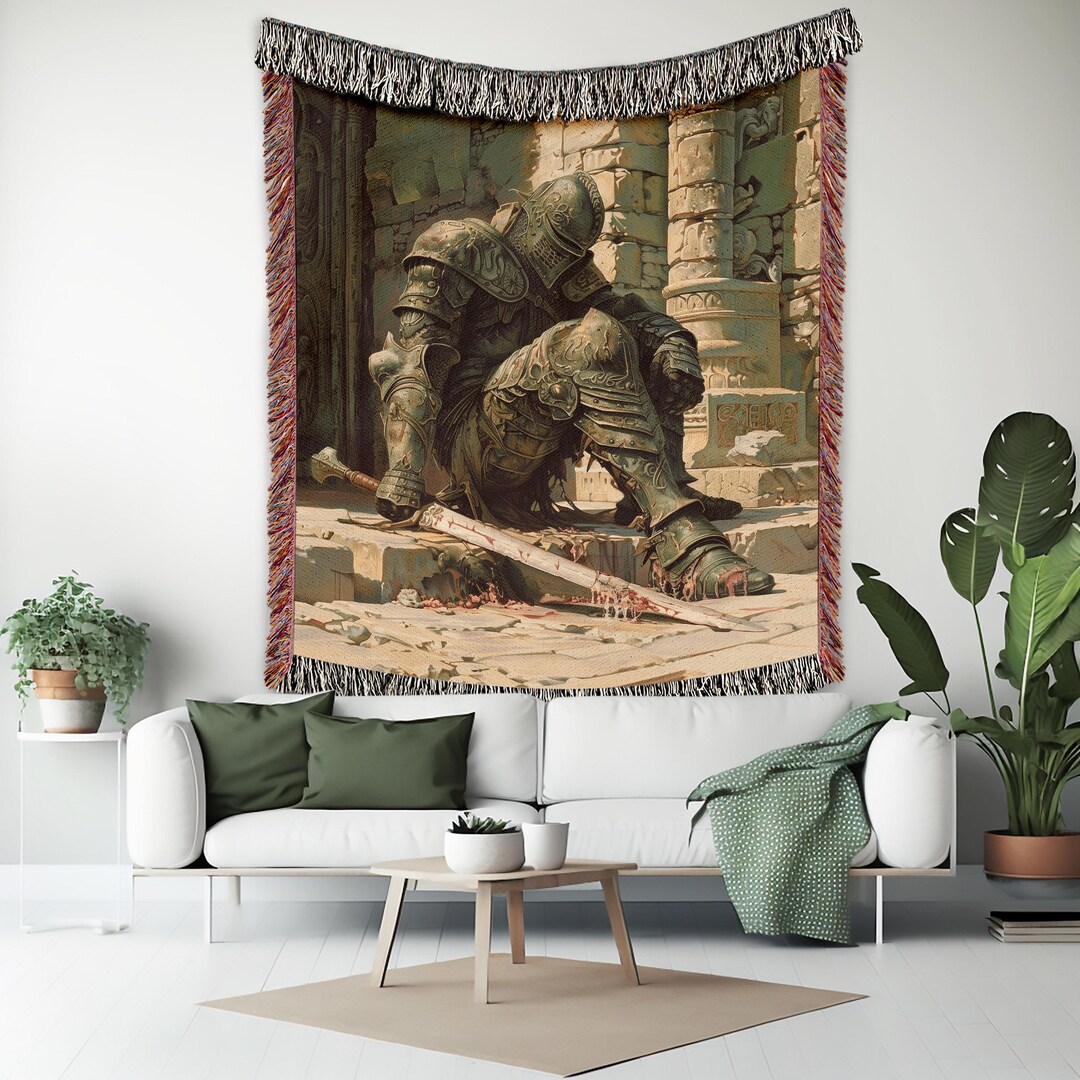 Medieval Knight Woven Blanket Dark Academia Decor for Castlecore Gothic ...