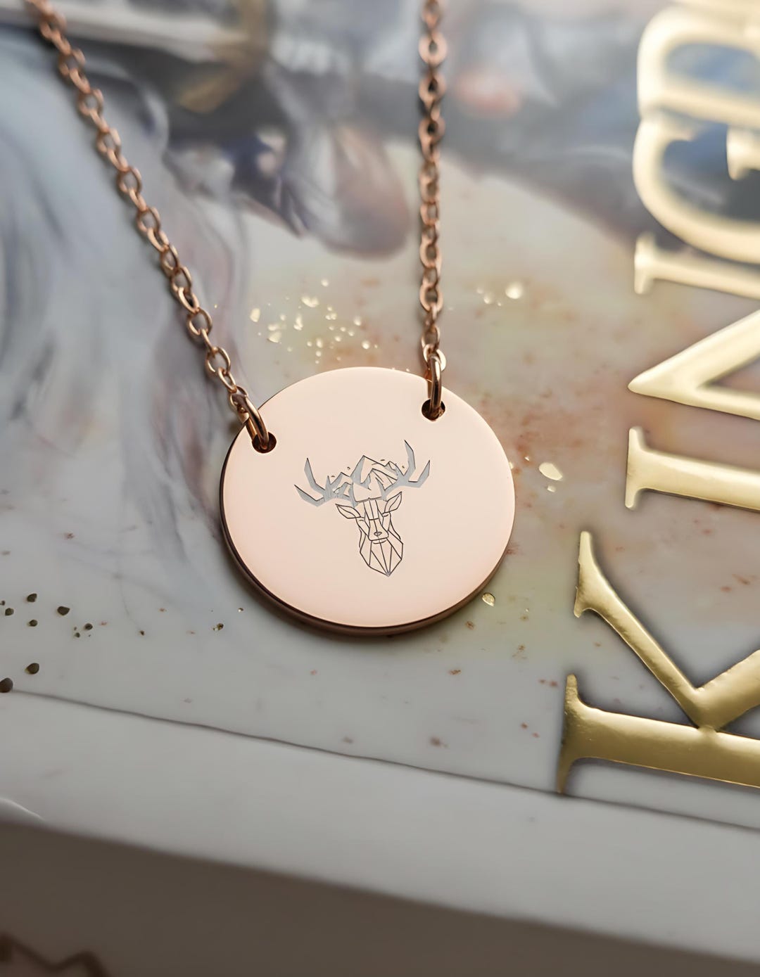Antler Stag Pendant Necklace Rose Gold Bookish Jewelry for Readers ...