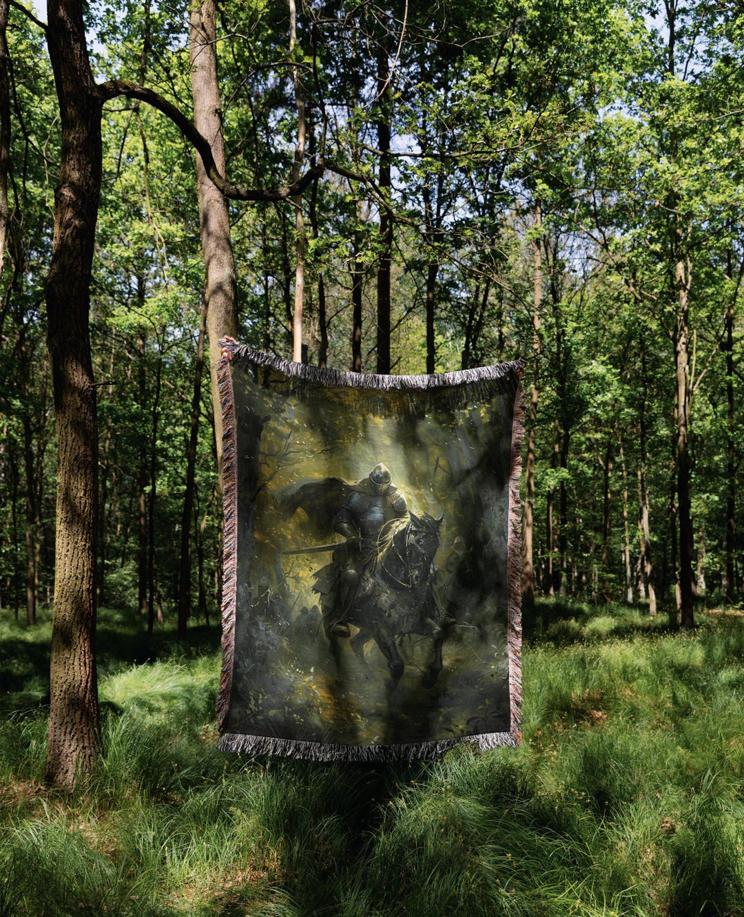Medieval Knight Woven Throw Blanket | Dark Cottagecore Tapestry ...