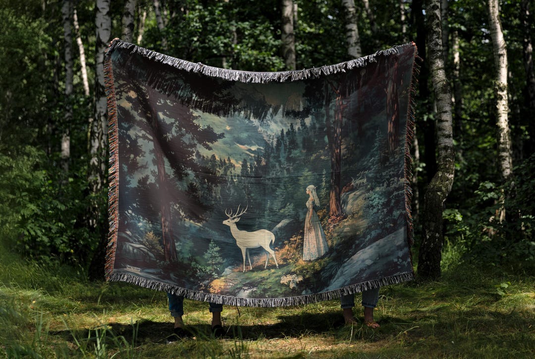 TOG Blanket Fantasy Romance Stag Tapestry Fairycore Gift Cozy Reading ...