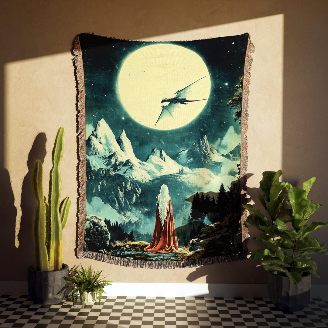 Booktok TOG Throw, Moonlit Fantasy Dragon Woven Blanket for Cozy ...