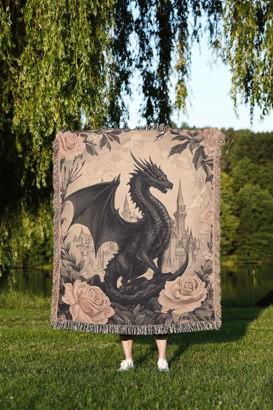 Dragon Woven Tapestry Blanket | Dnd Dragon Blanket | Mystical Fairytale ...