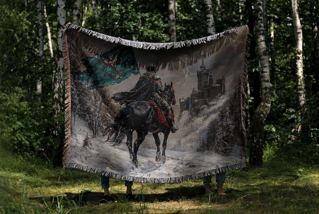 Medieval Knight Woven Blanket Gothic Castle Tapestry Dnd Throw Blanket ...
