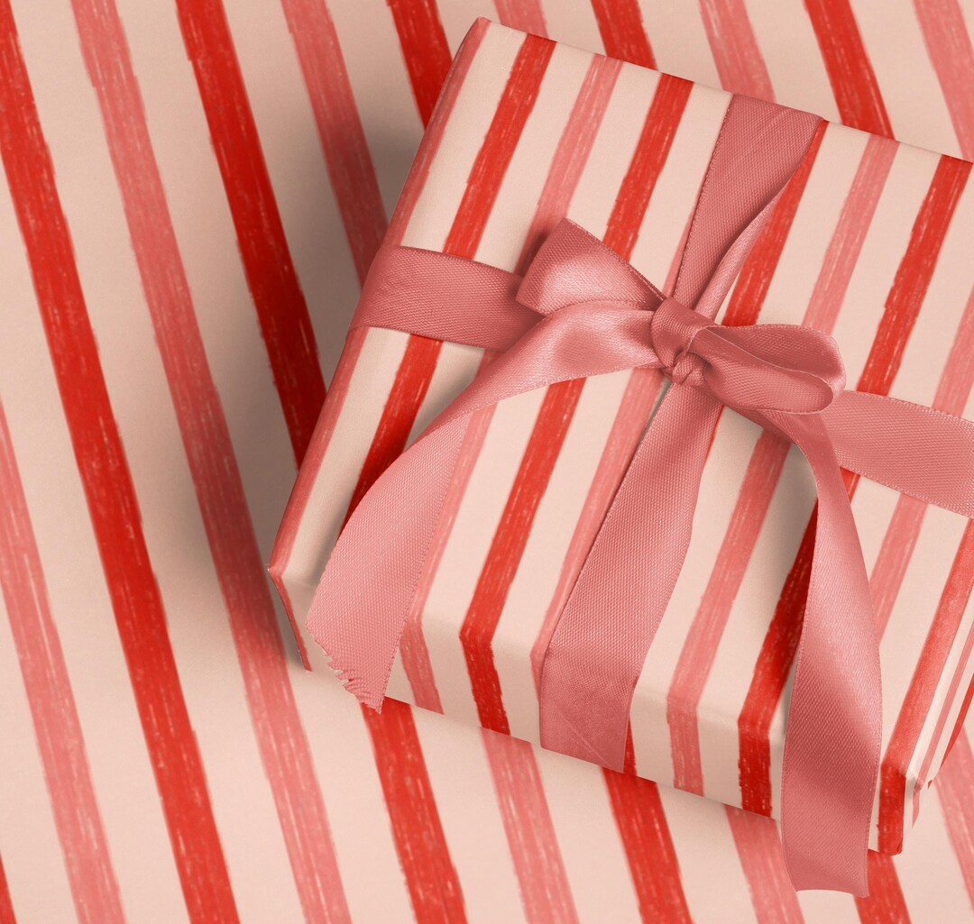 Red Stripe Xmas Wrapping Paper Roll Christmas Gift Wrap Festive Holiday ...