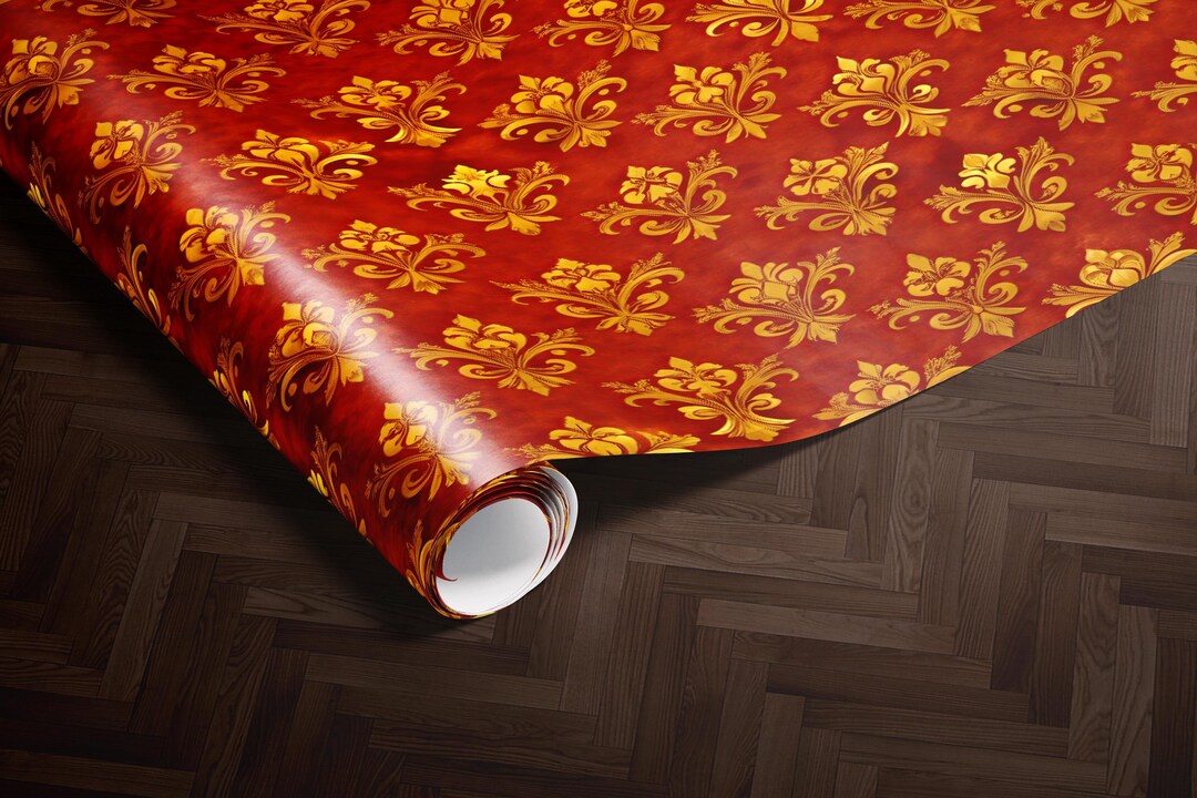 Gothic Fleur De Lis Wrapping Paper Crimson and Gold Luxury Gift Wrap ...