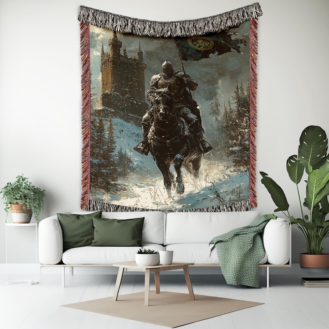 Medieval Knight Woven Blanket Gothic Castlecore Tapestry Fantasy Throw ...
