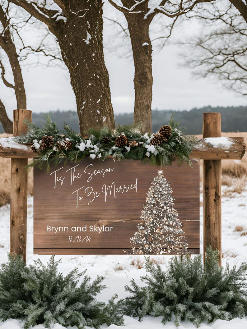 Rustic Christmas Wedding Sign Template, Christmas Wedding Welcome Sign ...