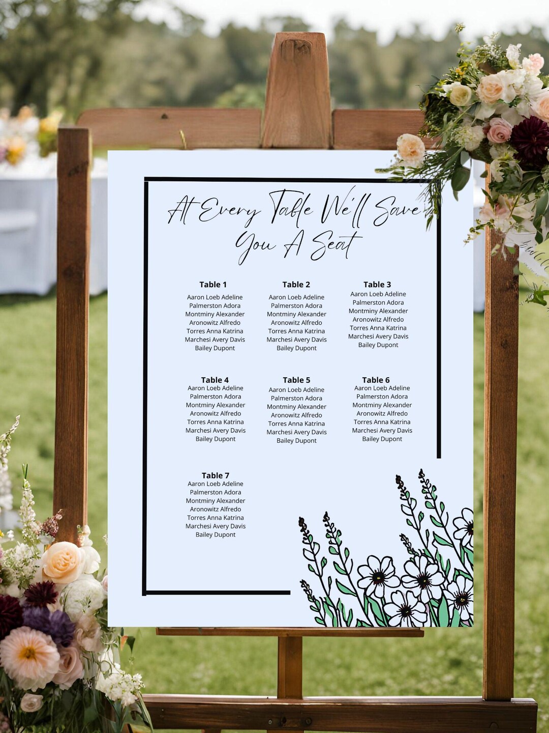White Wildflower Wedding Seating Chart Template, Editable Wedding ...
