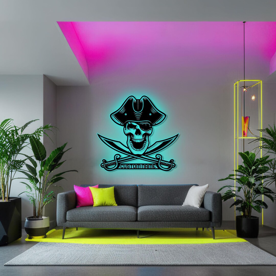 Neon Pirate Skull Wall Sign, Custom LED Pirate Skull Sign, Personalized ...