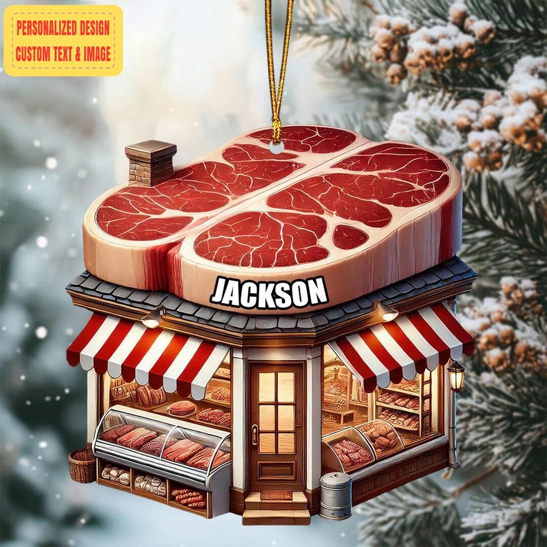 Butcher Shop Ornament Personalized, Meat Lover Christmas Gift, Custom Foodie Decor, Retro ...