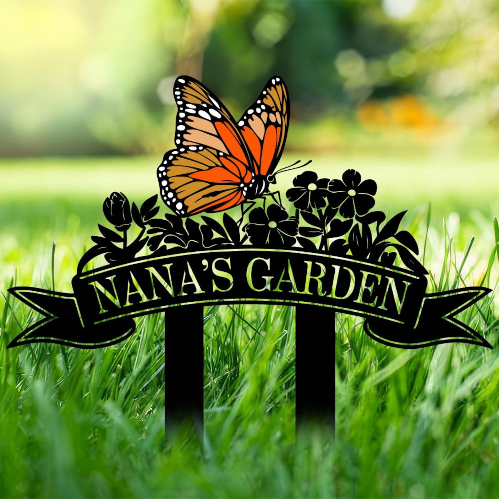 Monarch Butterfly Garden Sign, Personalized Garden Name Marker, Custom ...