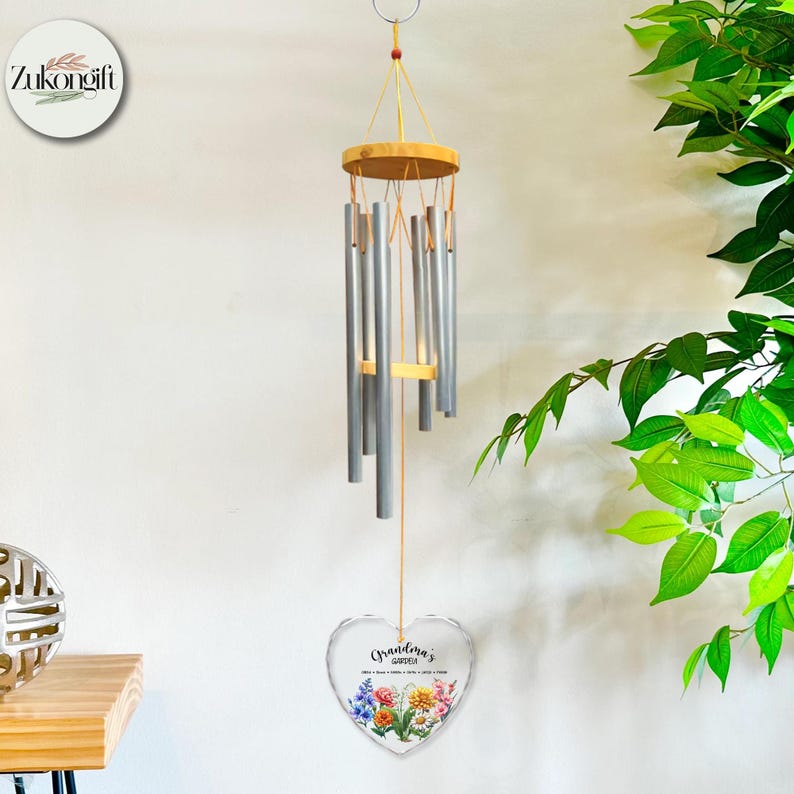 Personalized Birth Flower With Glass Ornament Windchimes for Family ...