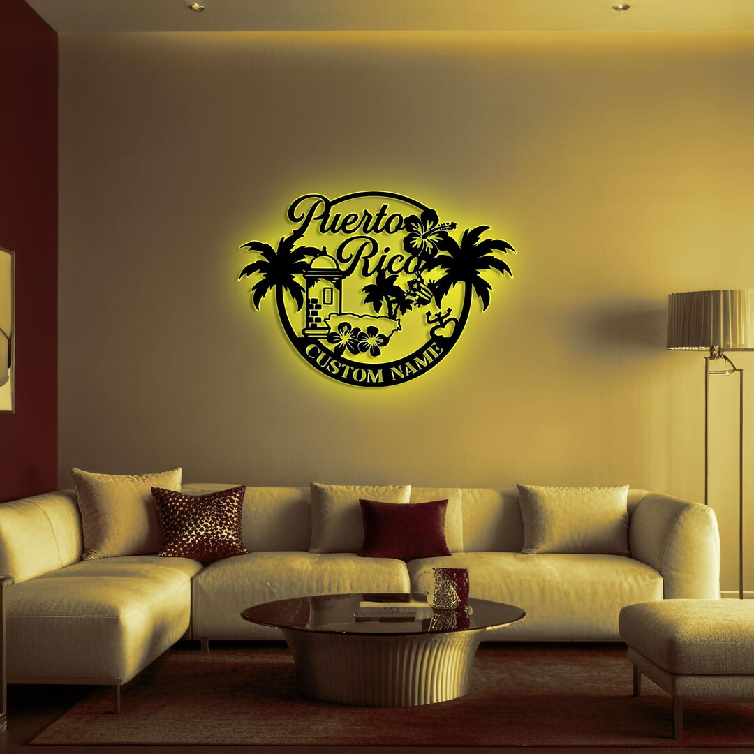 Personalized Puerto Rico LED Metal Sign, Custom Tropical Paradise Wall ...
