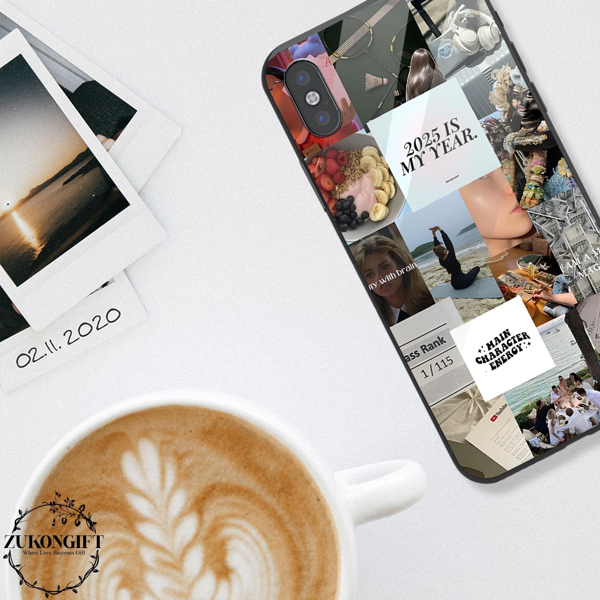 2025 Vision Board Glass Phone Case, Aesthetic Photo Collage iPhone 16 ...