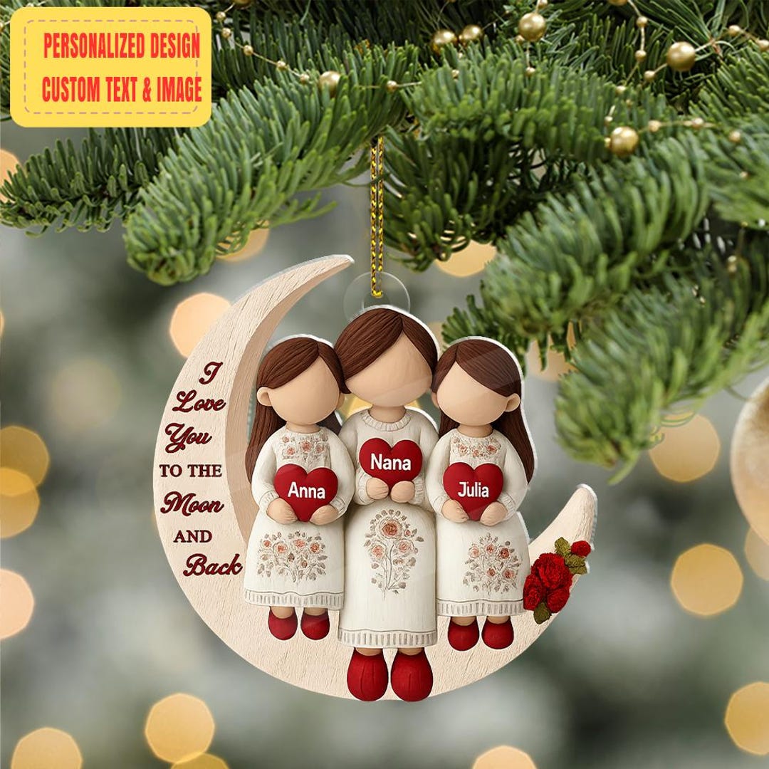 Personalized Grandparent & Grandchild Moon Ornament, Custom Grandma and ...