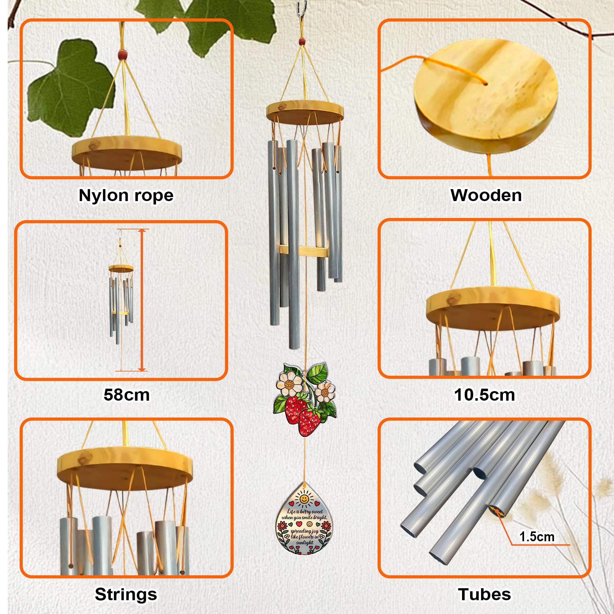 Personalized Strawberry Wind Chimes, Strawberry Garden Suncatcher ...