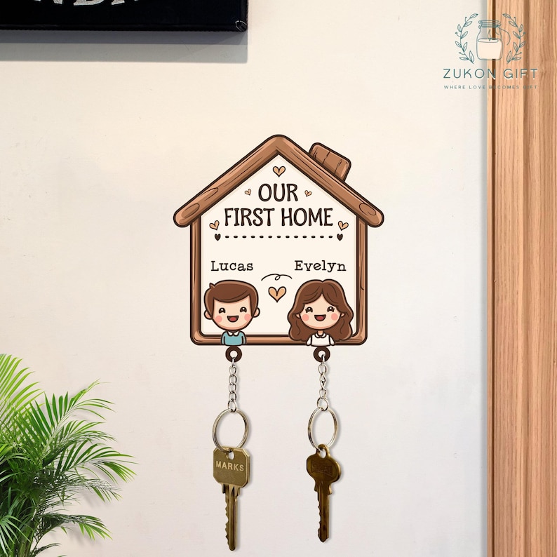 Personalized First Home Key Holder, Custom Couple Name Key Hook ...