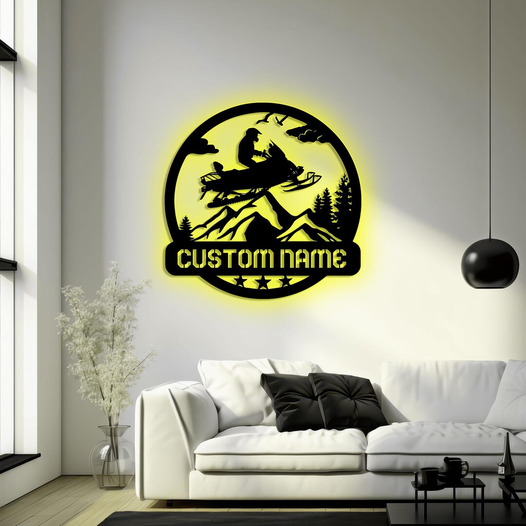 Personalized Snowmobile LED Metal Sign With Remote, Custom Mountain ...