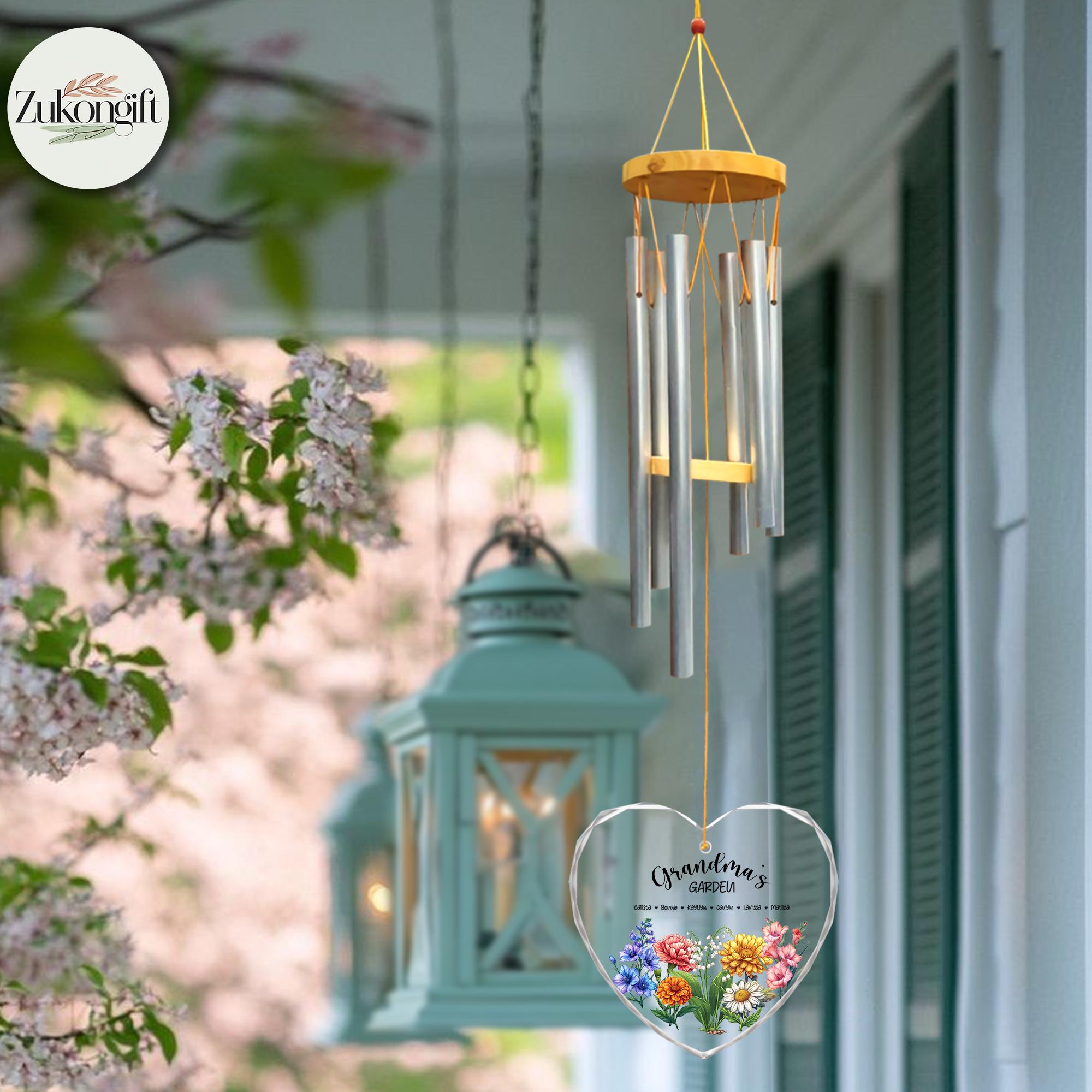 Personalized Birth Flower With Glass Ornament Windchimes for Family ...