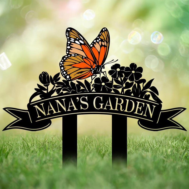 Monarch Butterfly Garden Sign, Personalized Garden Name Marker, Custom ...