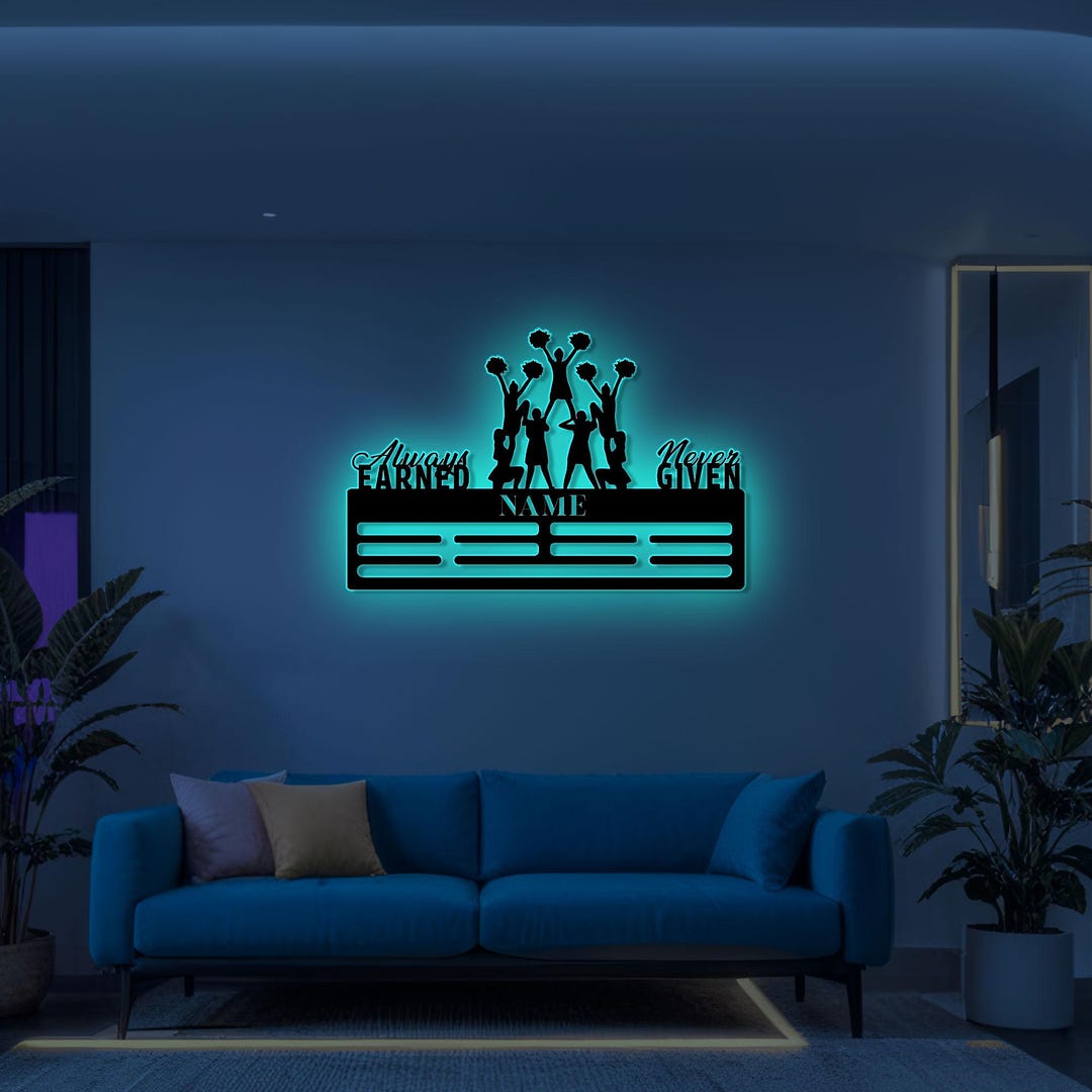 Personalized Cheerleading LED Metal Sign, Custom Medal Holder, Color ...