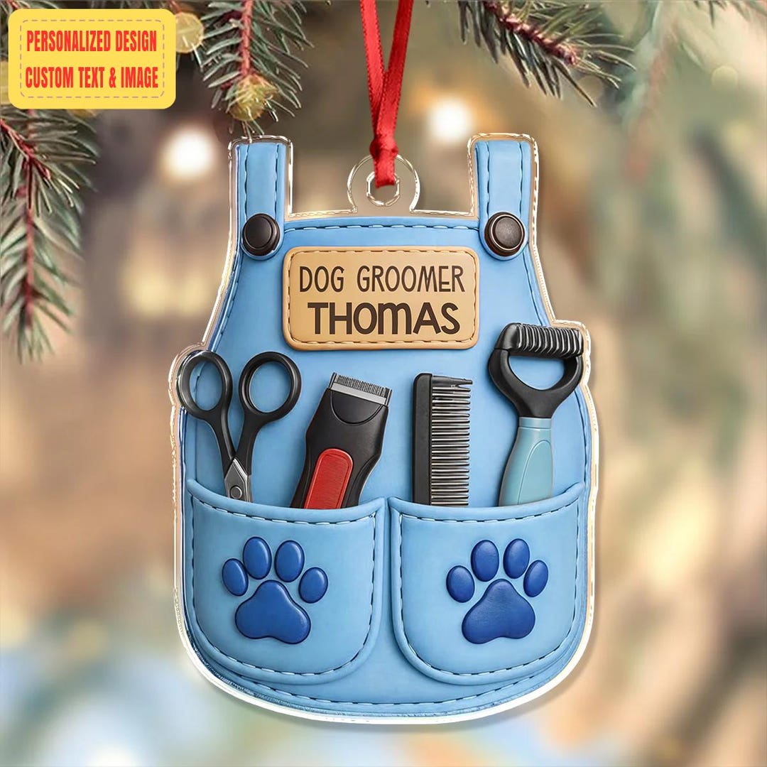 Personalized Dog Groomer Ornament, Pet Grooming Apron Christmas Gift ...