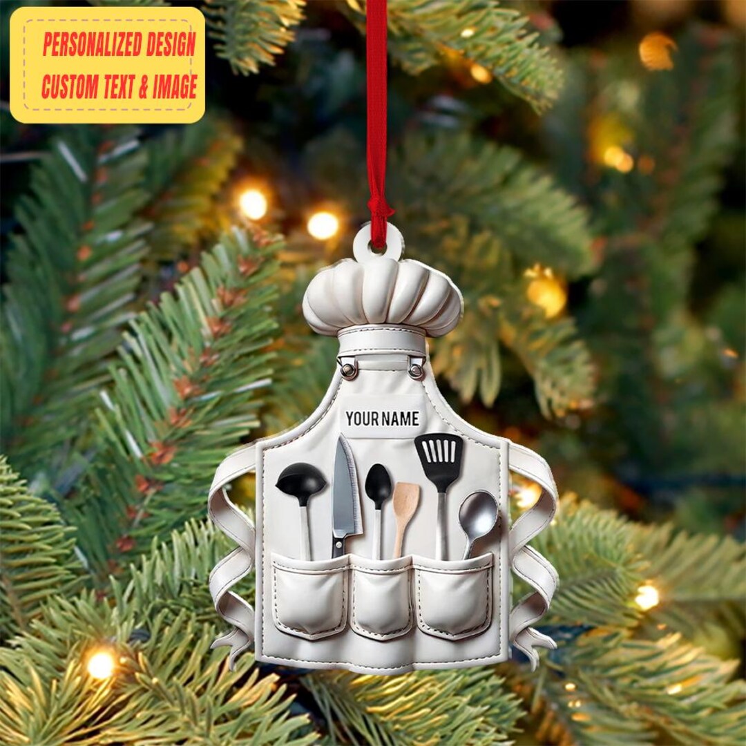 Personalized Chef Apron Ornament 2025 – Custom Kitchen Utensil Decor ...