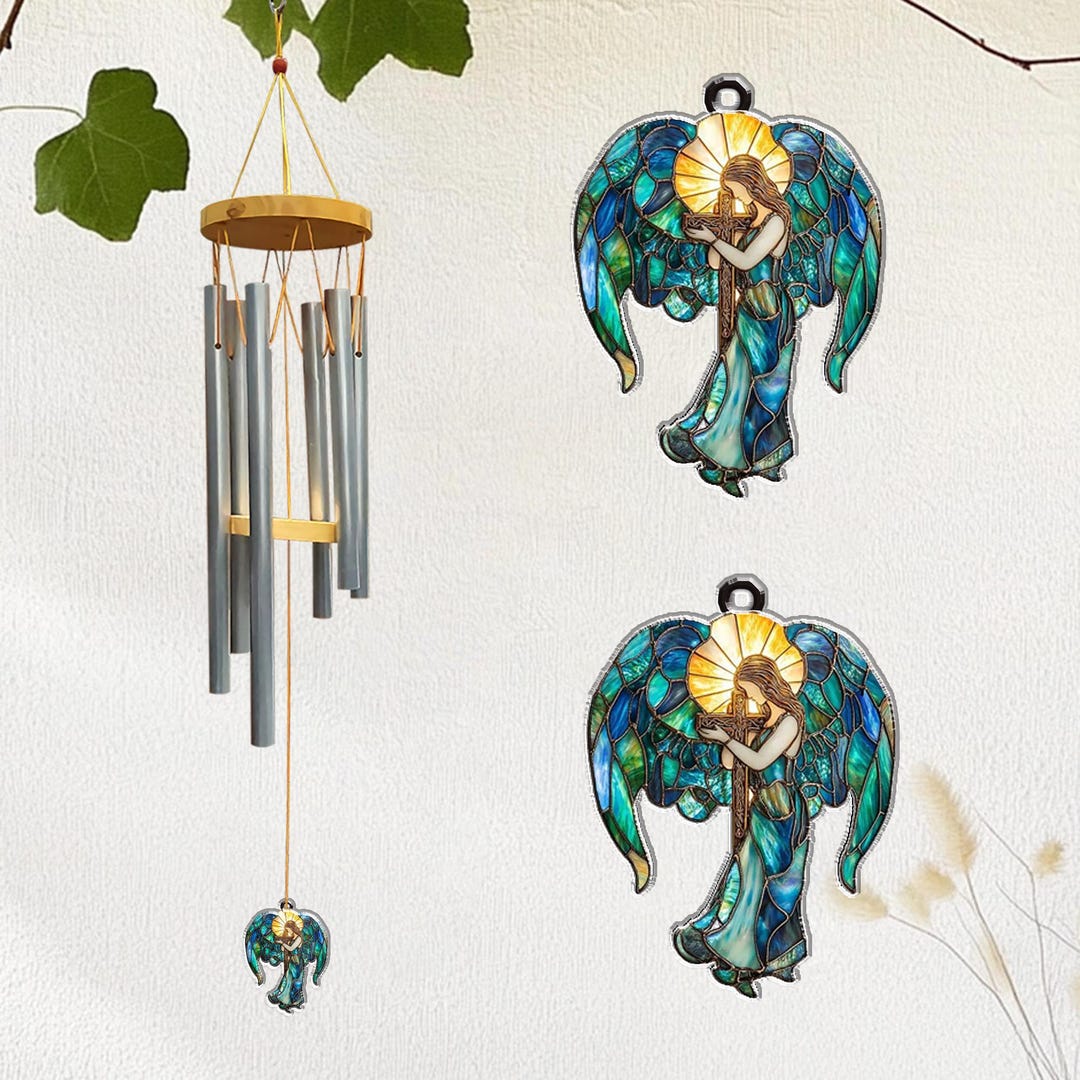 Angel Wings Wind Chimes With Aluminum Ornament, Guardian Angel Memorial ...