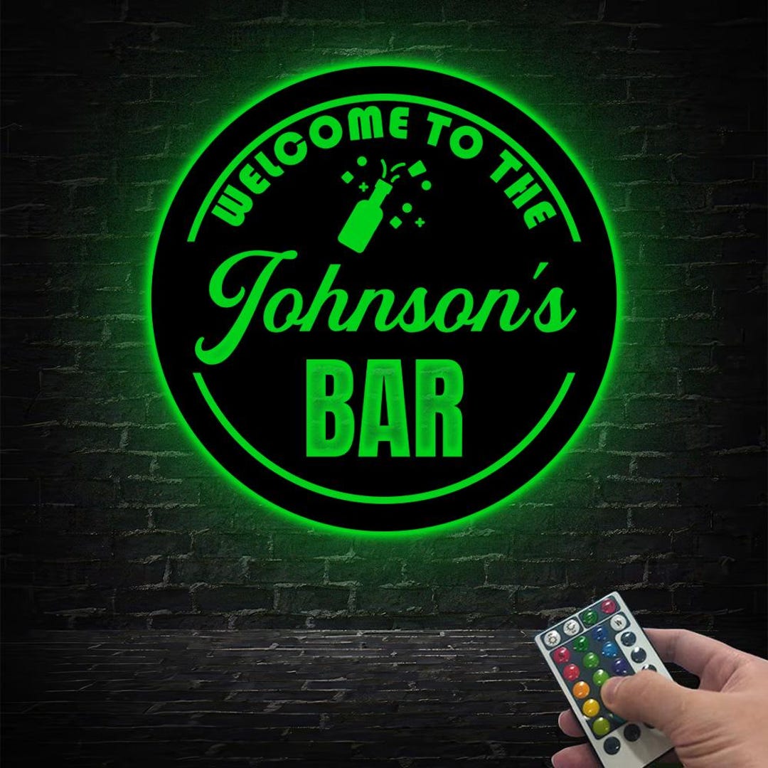 Personalized Bar LED Metal Sign, Custom Home Bar Name Light, Color ...