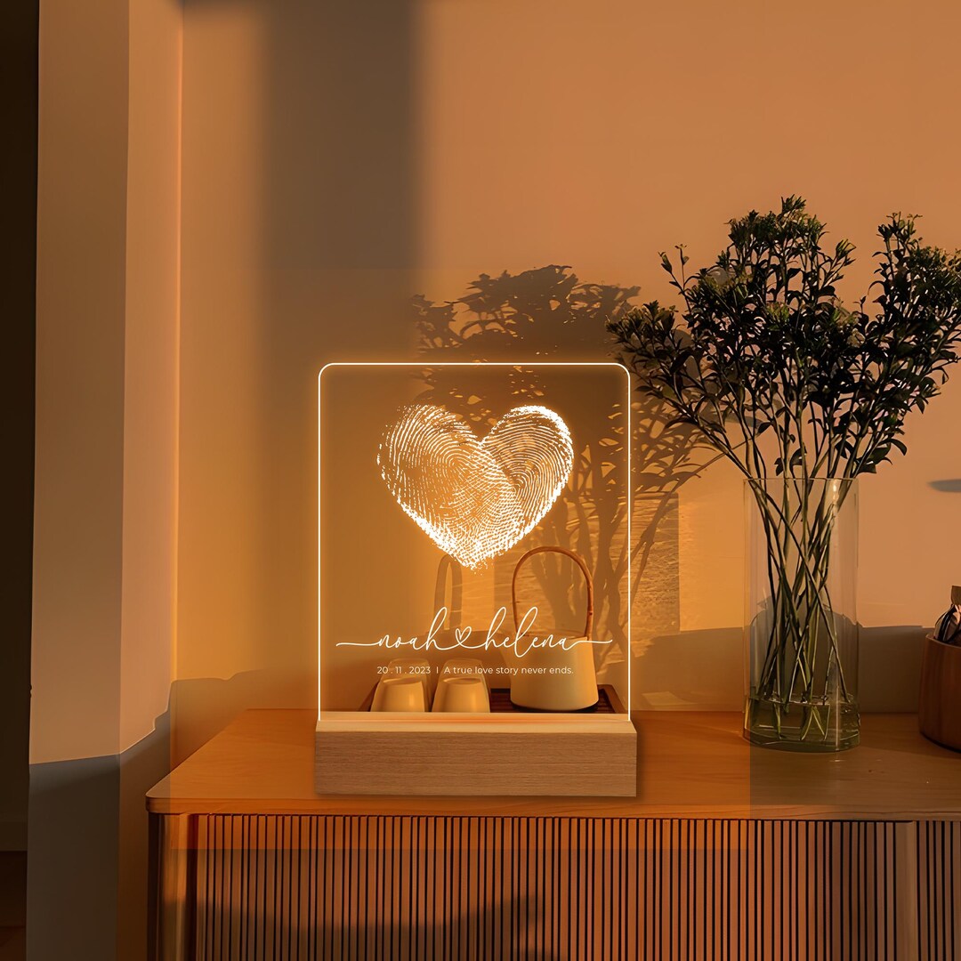 Personalized Heart Fingerprint LED Light With Names, Custom Wedding ...