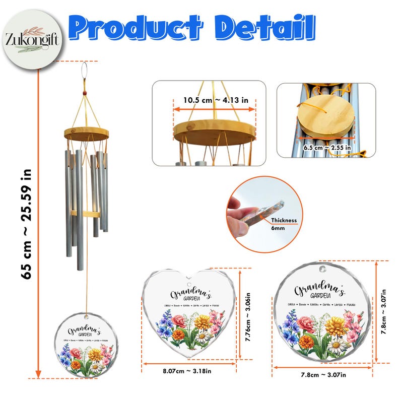 Personalized Birth Flower With Glass Ornament Windchimes for Family ...