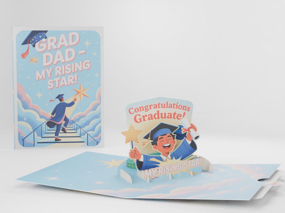 Grad Dad Pop up Card, My Rising Star Father's Day 3D Card, Graduation ...