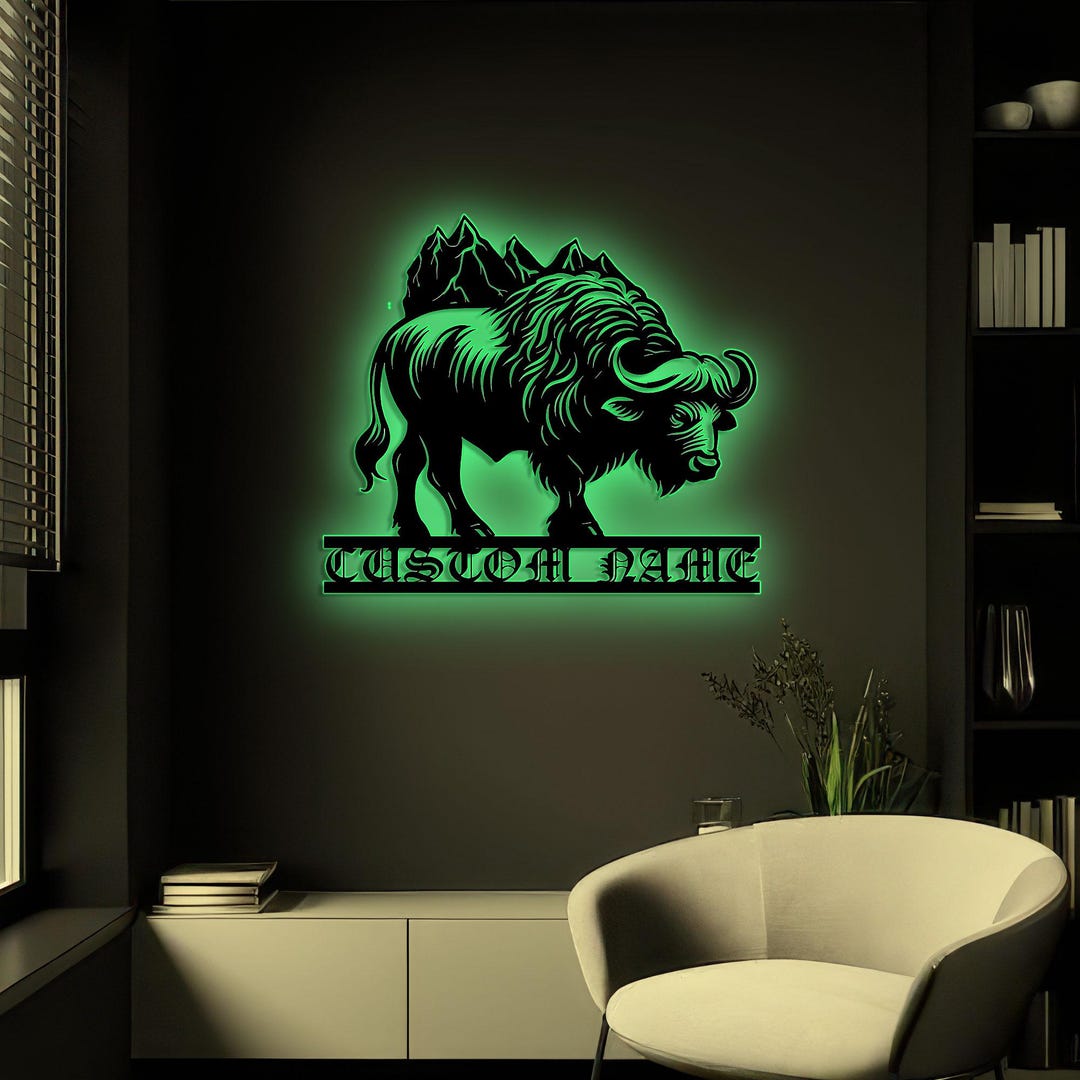Custom Buffalo Metal Name Sign, Personalized Bison Wall Art, Mountain ...
