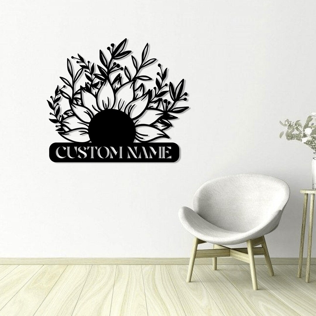 Personalized Sunflower Metal Sign With Name, Custom Floral Wall Art ...