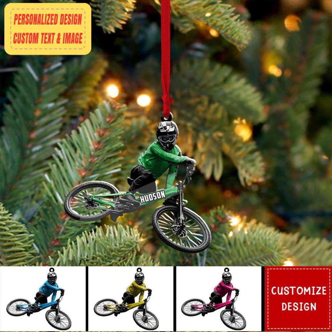 Personalized Mountain Bike Ornament, Custom Name Acrylic Gift for Biker ...