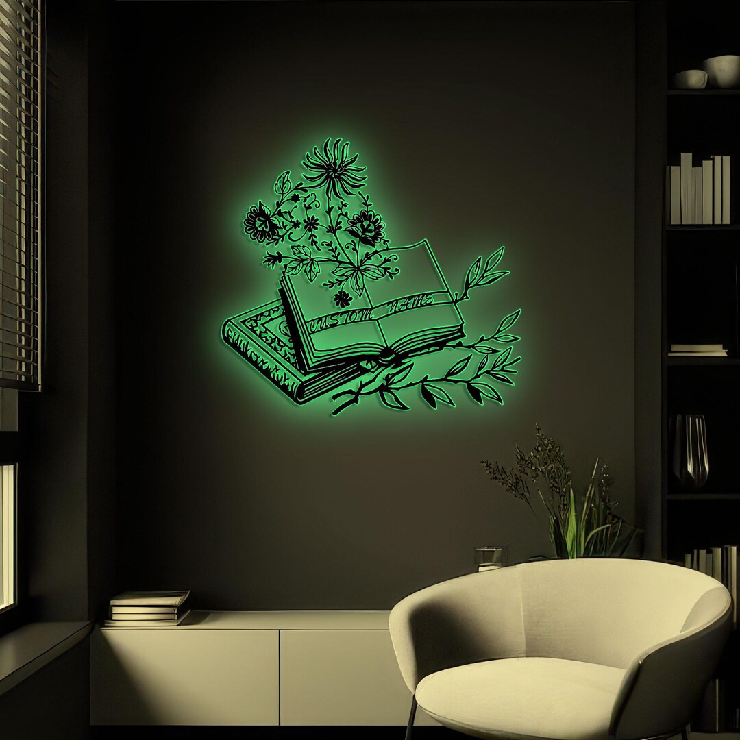 Personalized Book LED Metal Sign, Custom Reading Room Wall Light ...