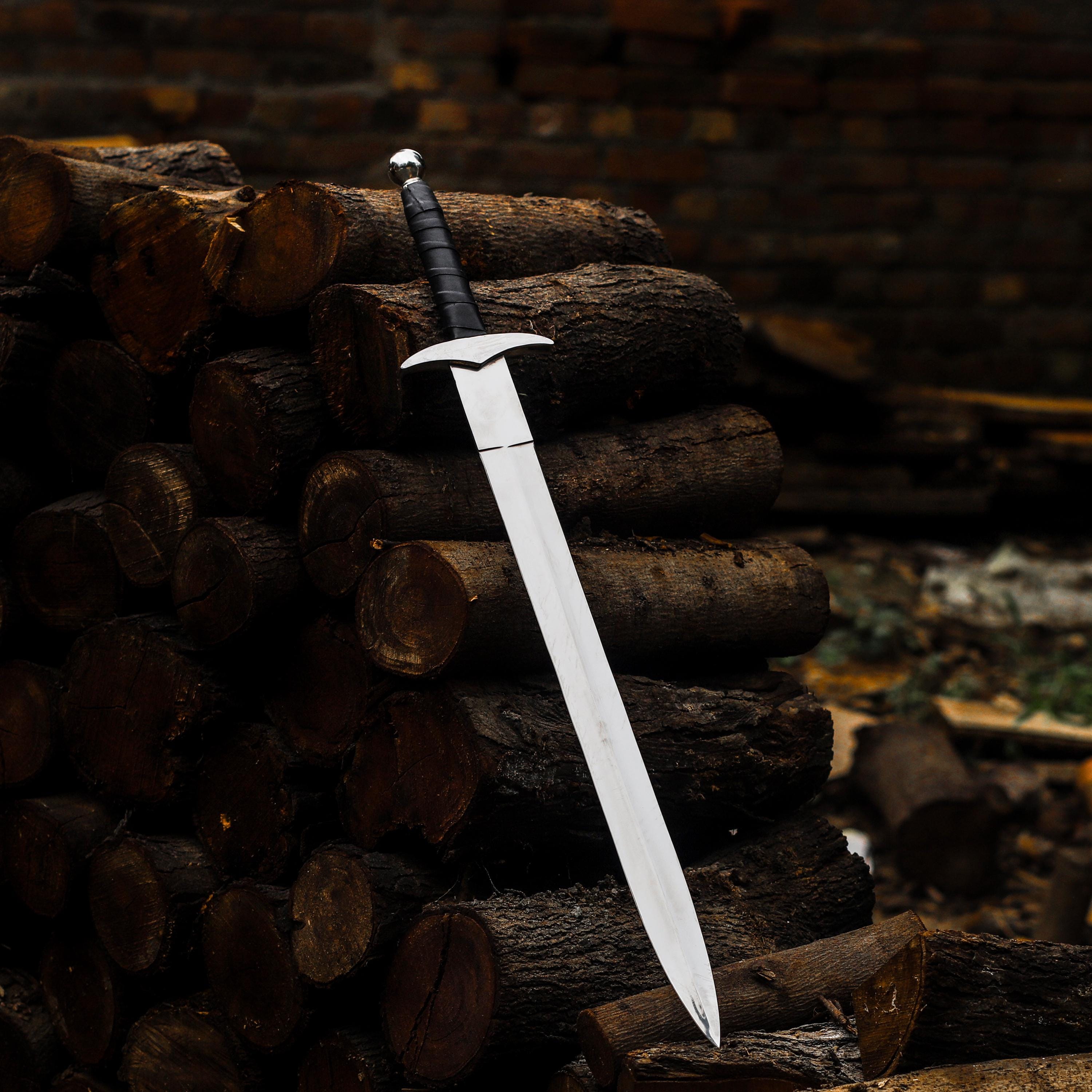 Handmade Carbon Steel Hunting Sword: 30" Full Tang, Leather Sheath - Etsy