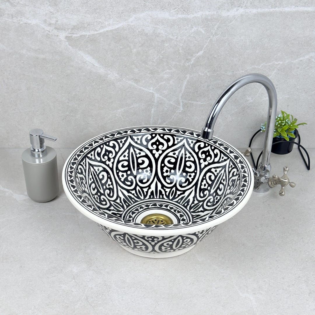 Refined Black and White Wash Basin With Elegant Aesthetic — Moroccan ...